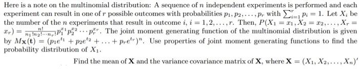 Solved Here is a note on the multinomial distribution: A | Chegg.com