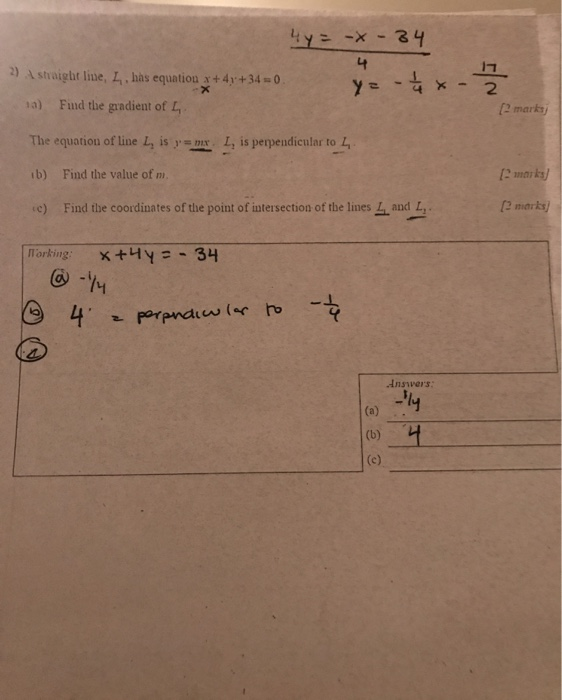 Solved 4 y = -X-34 = -44 2) straight line, L has equation x | Chegg.com