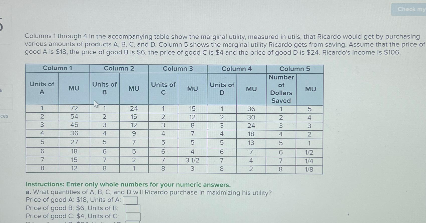 Solved Columns 1 ﻿through 4 ﻿in the accompanying table show | Chegg.com