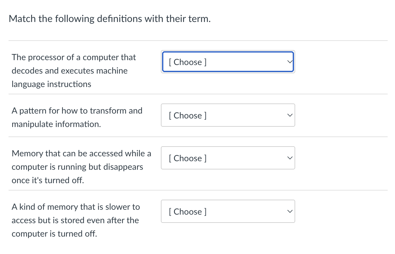 Solved Match the following definitions with their term.The | Chegg.com