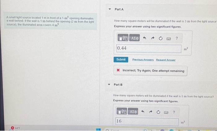 Solved A small light source located 1 m in front of a 1-m² | Chegg.com