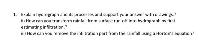 Solved 1. Explain hydrograph and its processes and support | Chegg.com