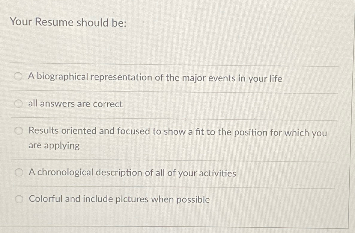Solved Your Resume should be:A biographical representation | Chegg.com