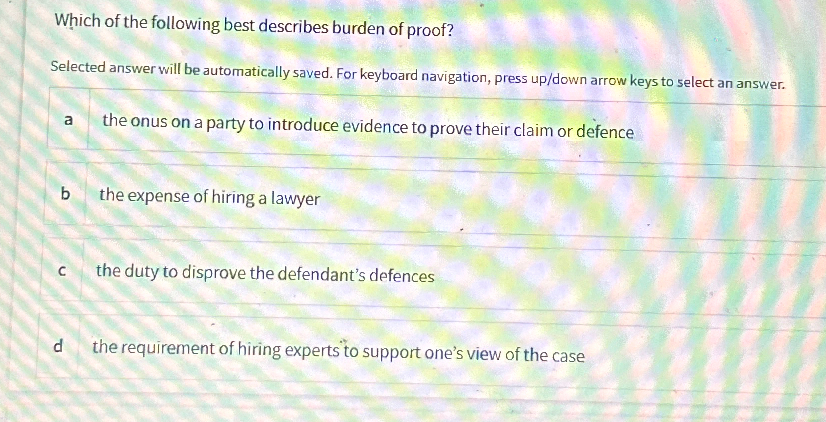 Solved Which of the following best describes burden of | Chegg.com