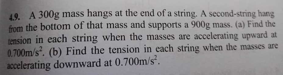 Solved 4.9. ﻿A 300g ﻿mass hangs at the end of a string. A | Chegg.com
