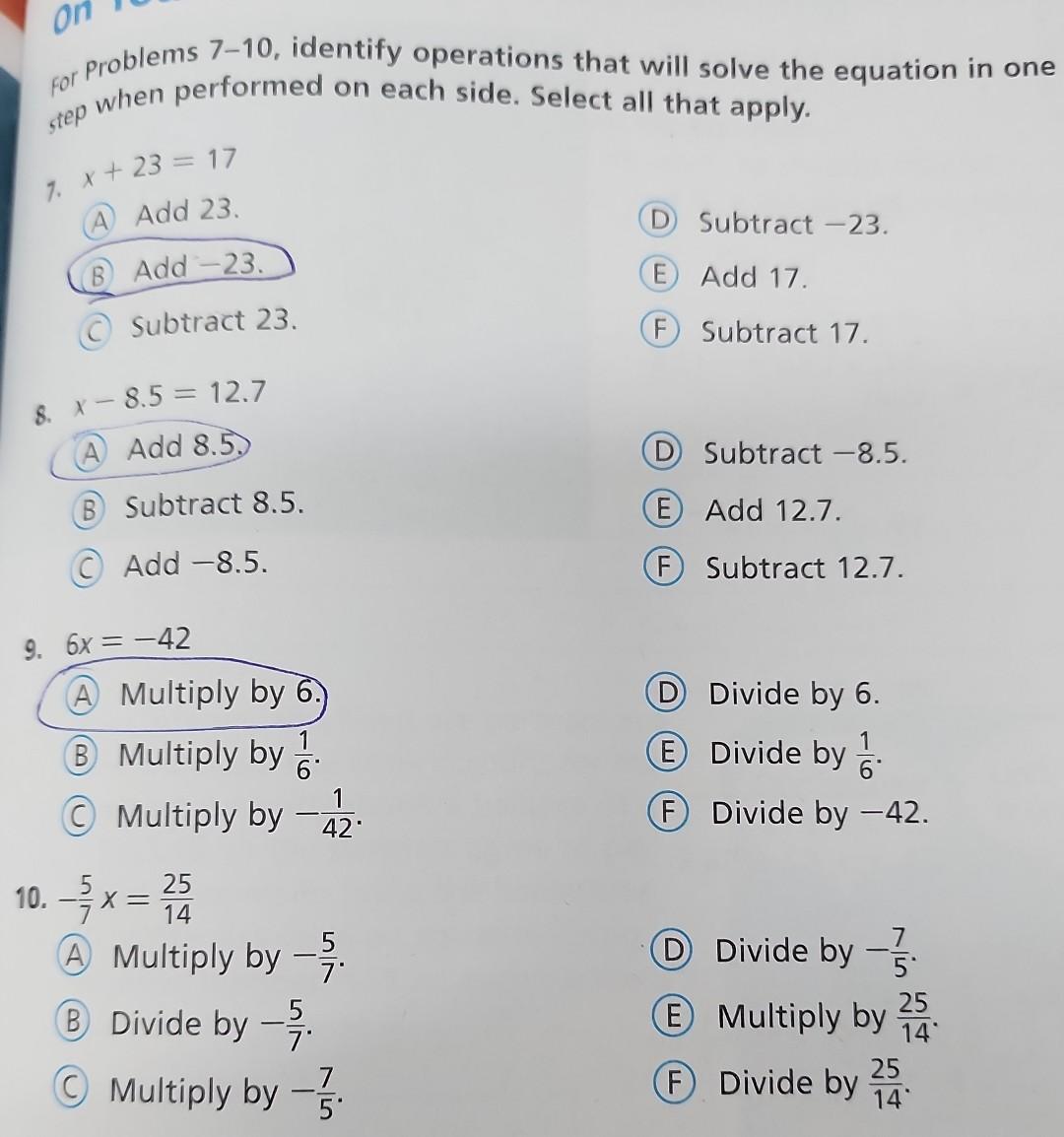 Solved for problems 7-10, identify operations that will | Chegg.com