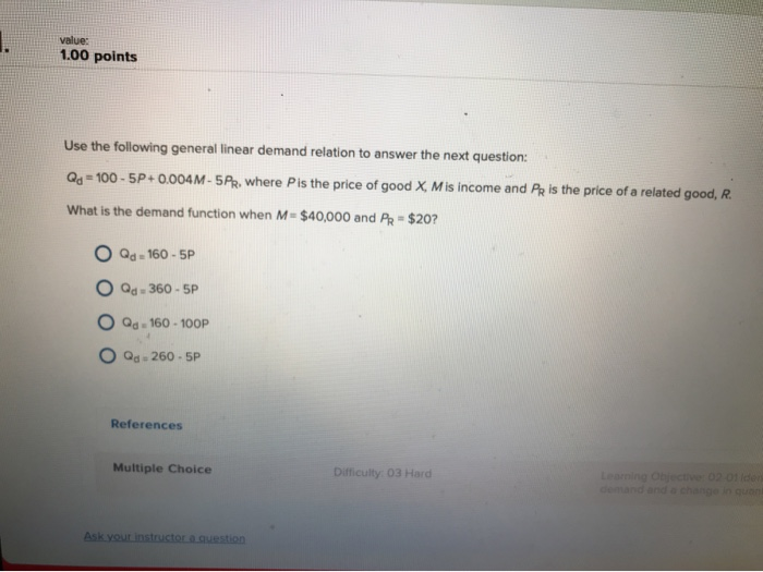 Solved value: 1.00 points Use the following general linear | Chegg.com