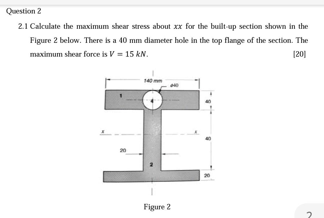 Solved 2.1 Calculate the maximum shear stress about xx for | Chegg.com