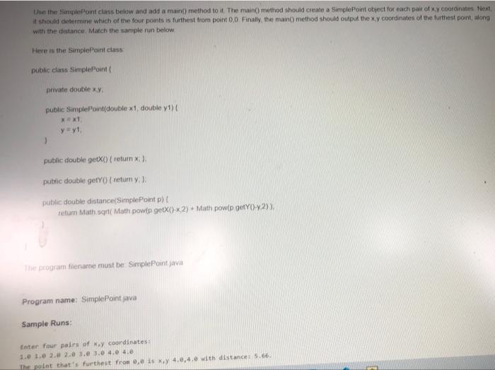 Solved Use the simplePoint class below and add a main() | Chegg.com
