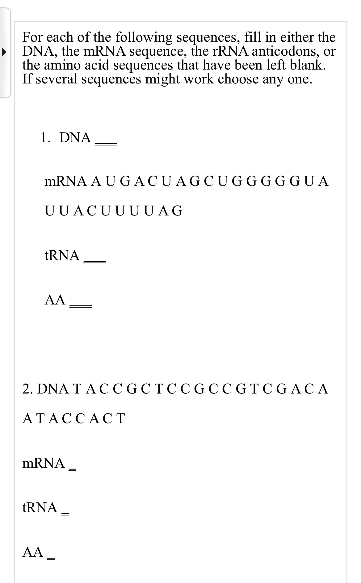 Solved 2:275G̛53BackPulseDNA RNA PracticeFor each of the | Chegg.com