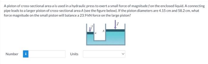 Solved A piston of cross-sectional area a is used in a | Chegg.com