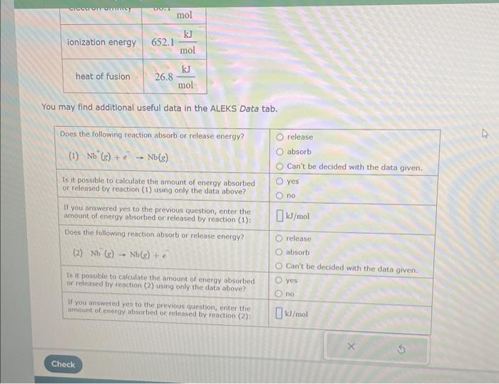 Solved Consider the following data for niobium: You may find | Chegg.com