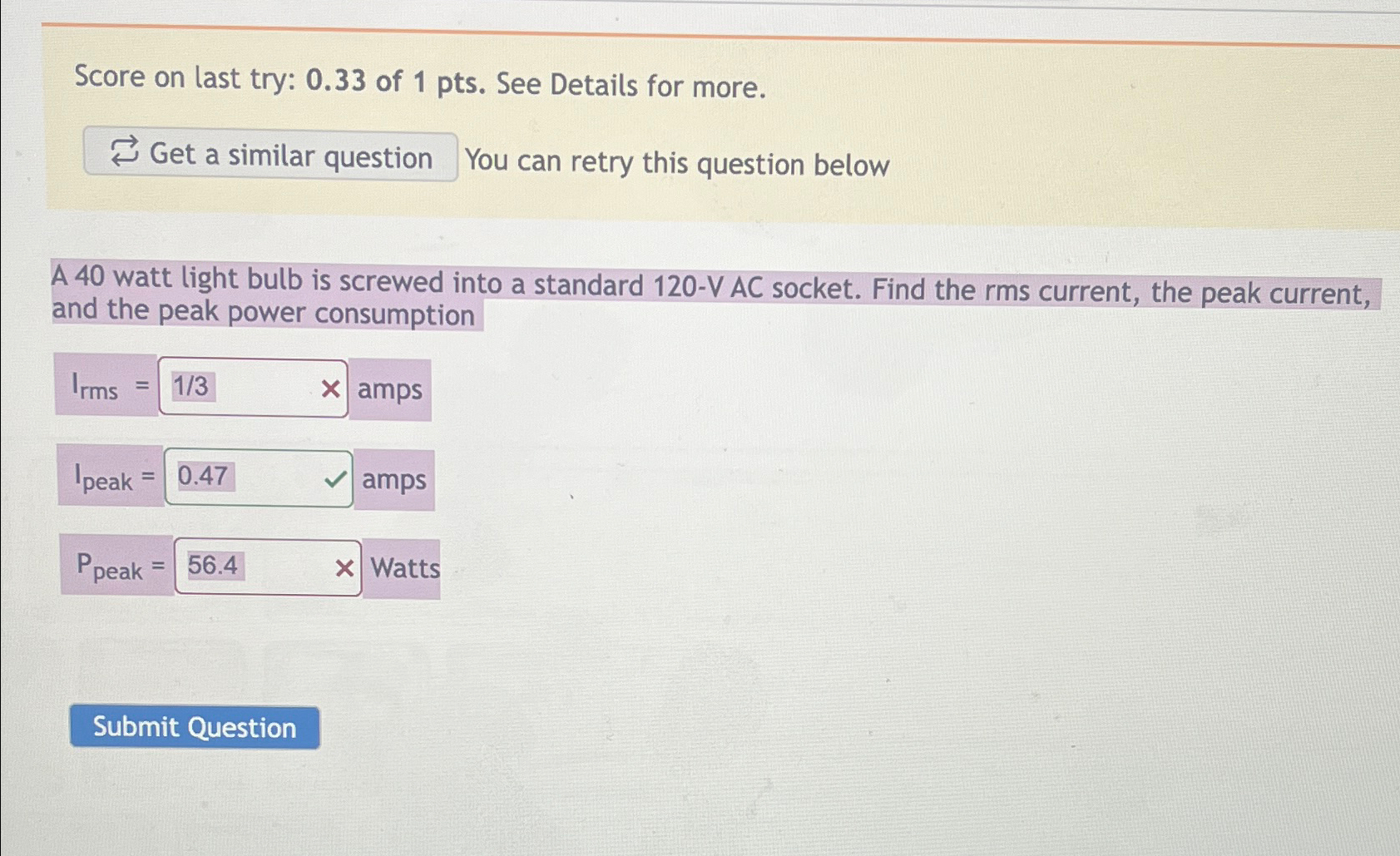Solved Score on last try: 0.33 ﻿of 1 ﻿pts. ﻿See Details for | Chegg.com