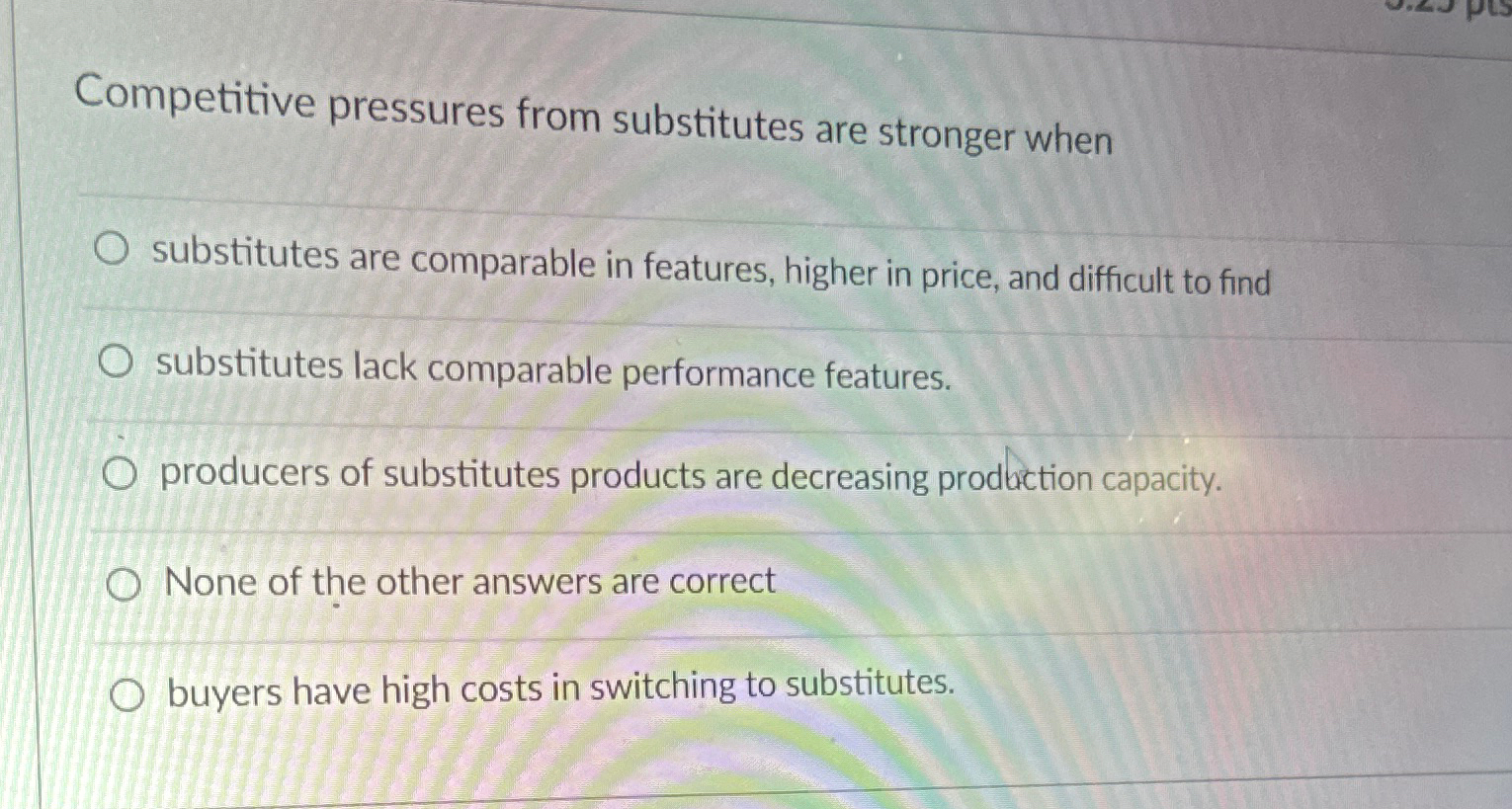Solved Competitive pressures from substitutes are stronger | Chegg.com