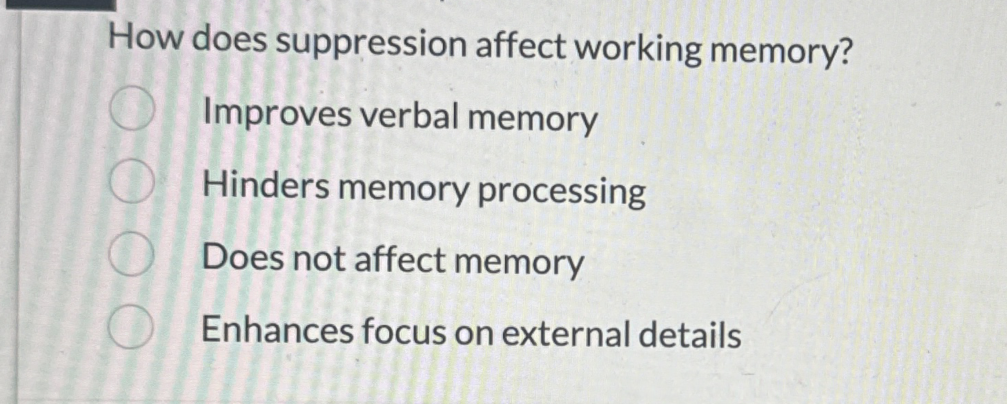 Solved How does suppression affect working memory?Improves | Chegg.com