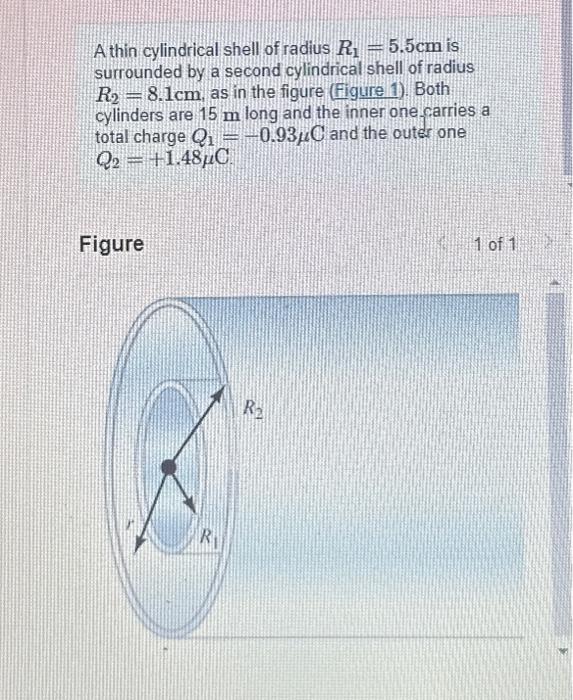 Solved A thin cylindrical shell of radius R1=5.5 cm is | Chegg.com