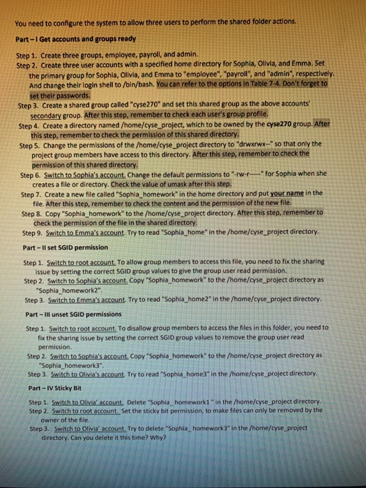 Solved You need to configure the system to allow three users | Chegg.com