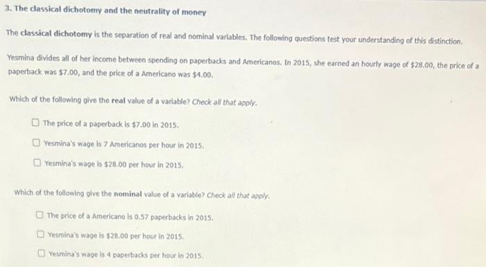 Solved 3. The classical dichotomy and the neutrality of | Chegg.com