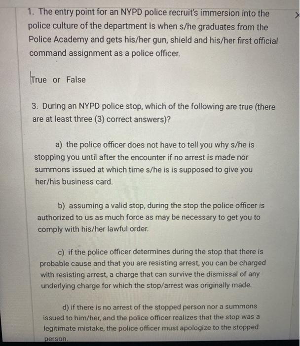 Solved 1. The entry point for an NYPD police recruit's | Chegg.com