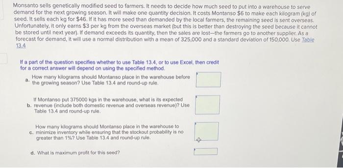 Solved Monsanto sells genetically modified seed to farmers. | Chegg.com