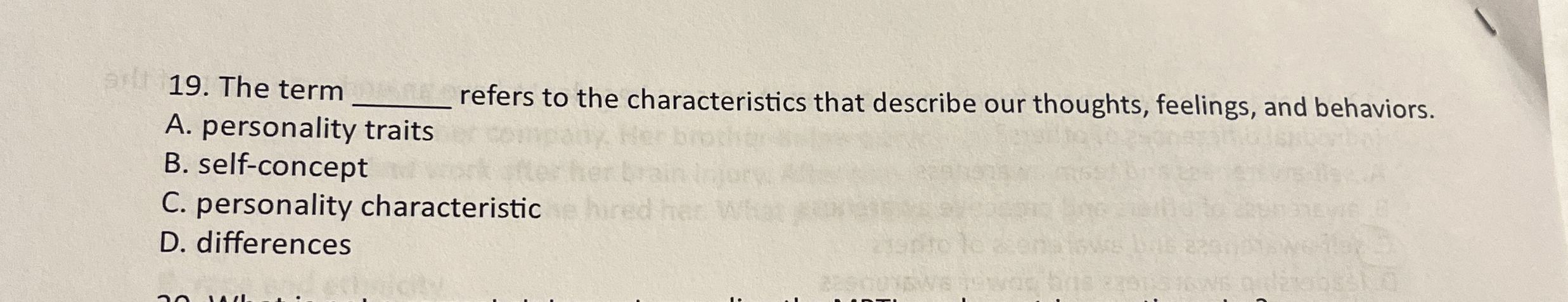 Solved The term q,A. ﻿personality traits refers to the | Chegg.com