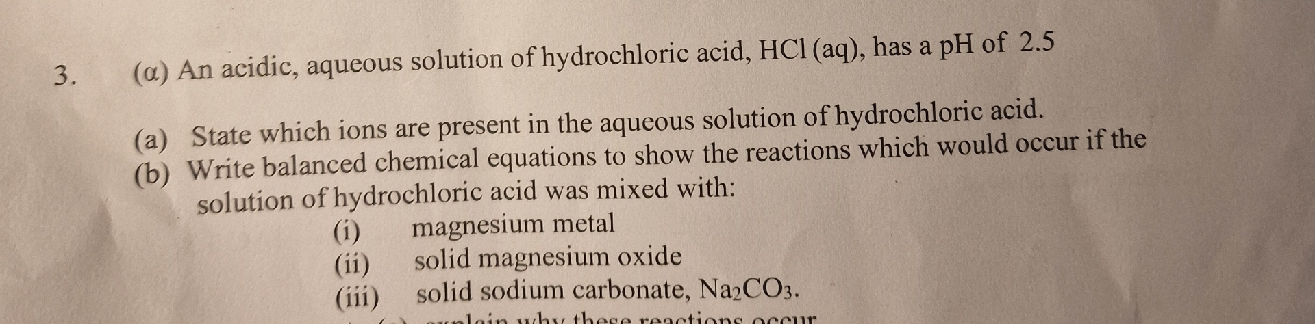 Solved ( α ) ﻿An acidic, aqueous solution of hydrochloric | Chegg.com