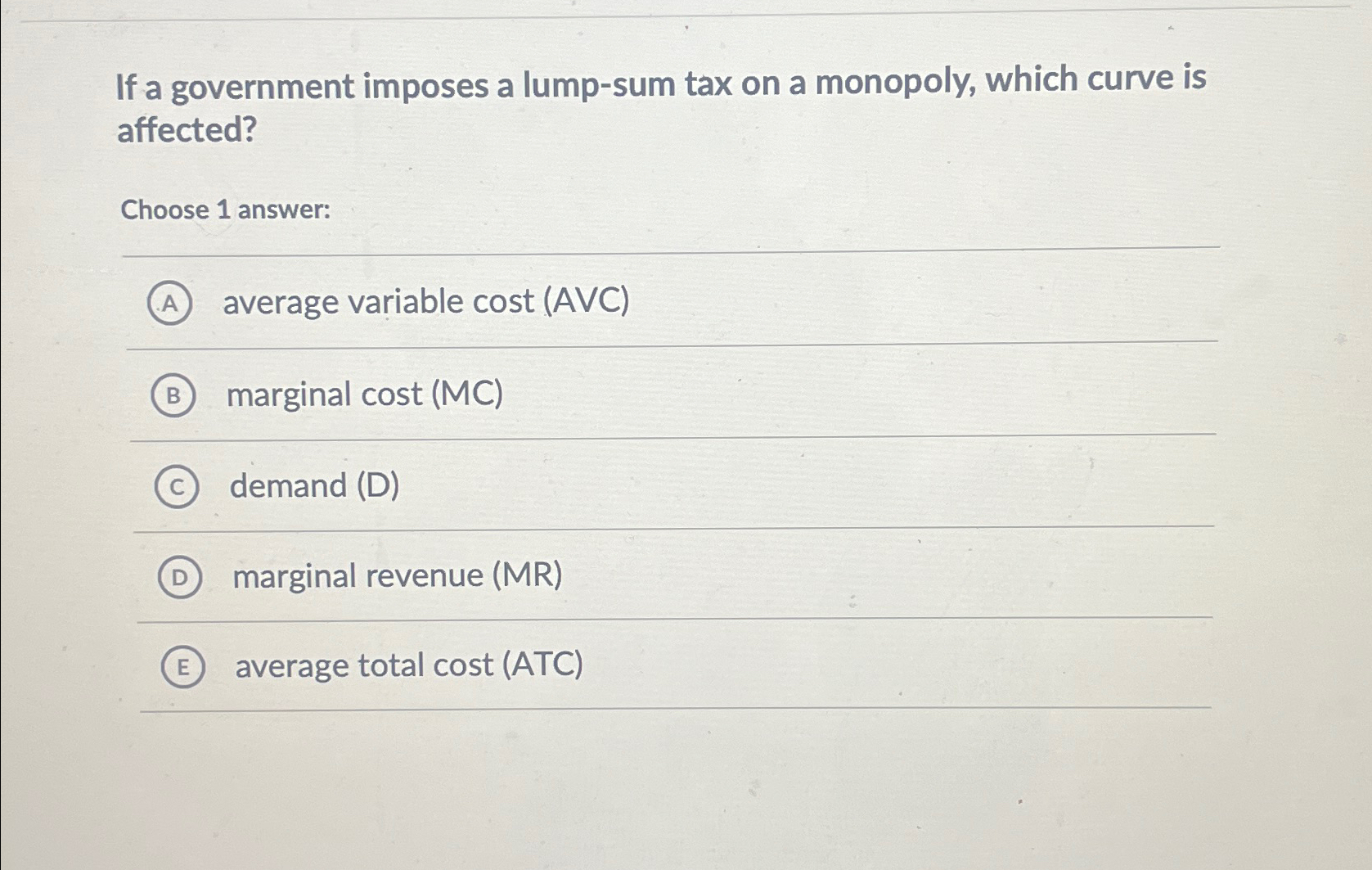 Solved If a government imposes a lump-sum tax on a monopoly, | Chegg.com