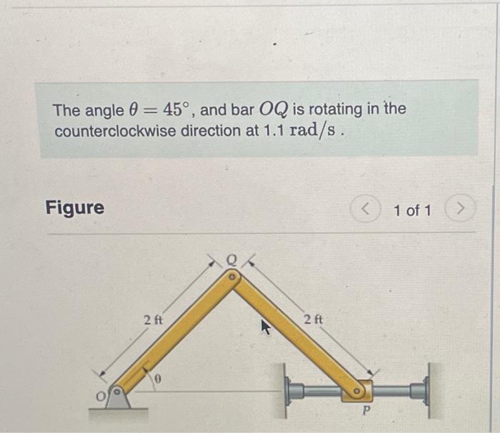 The angle θ=45∘, and bar OQ is rotating in the | Chegg.com