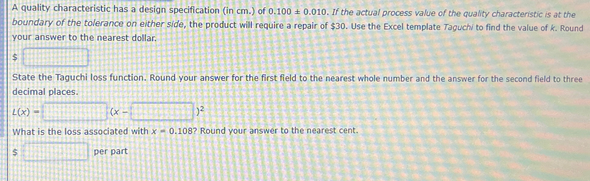 Solved A quality characteristic has a design specification | Chegg.com