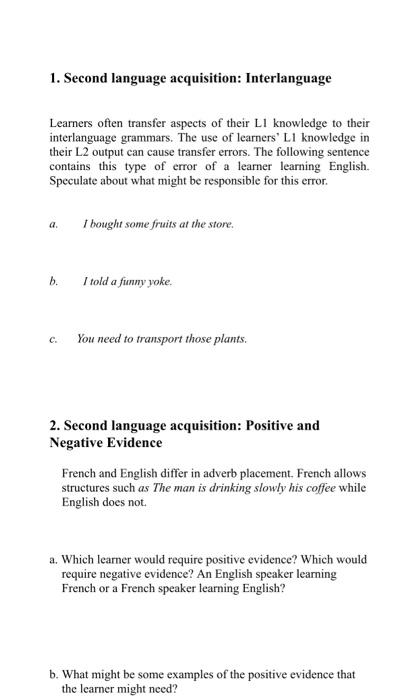 1. Second language acquisition: Interlanguage | Chegg.com