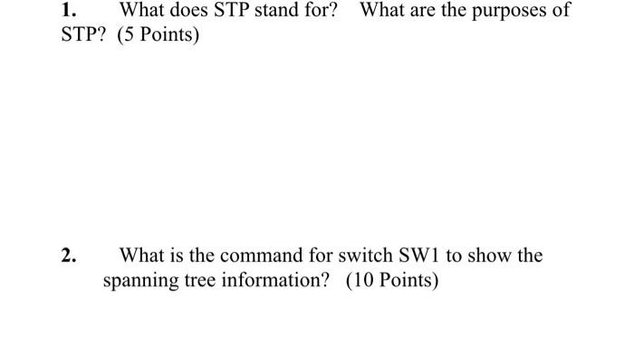 Solved 1. What does STP stand for? What are the purposes of | Chegg.com