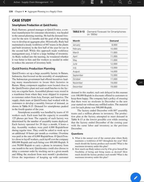 Solved CASE STUDY Smartphone Production at QuickTronics Rudy | Chegg.com