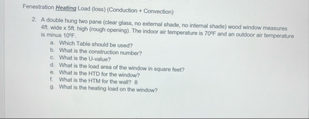 Solved Fenestration Heating Load (loss) (Conduction | Chegg.com