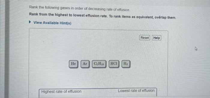 Solved Rank the following gases in order of decreasing rate | Chegg.com