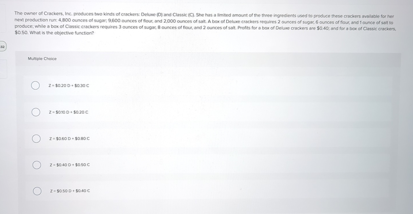 Solved The owner of Crackers, Inc. produces two kinds of | Chegg.com