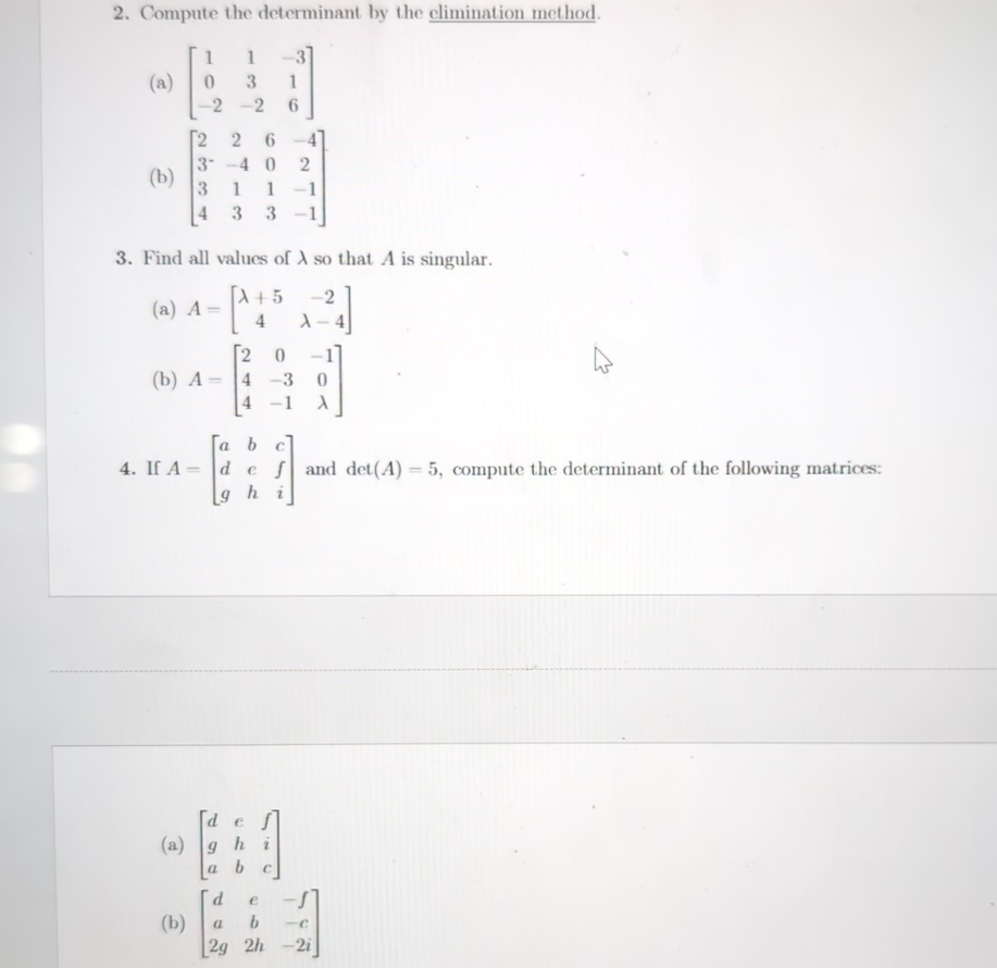 Solved Compute the determinant by the elimination | Chegg.com