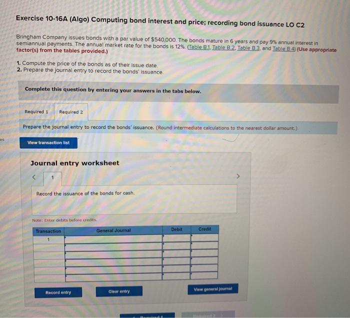 Solved Exercise 10-16A (Algo) Computing bond interest and | Chegg.com