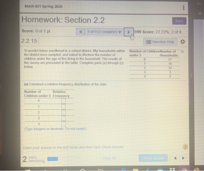 Solved Math 021 Spring 2020 Homework: Section 2.2 Save 5 of | Chegg.com