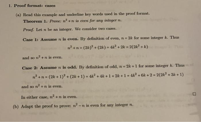 Solved 1. Proof format: cases (a) Read this example and | Chegg.com