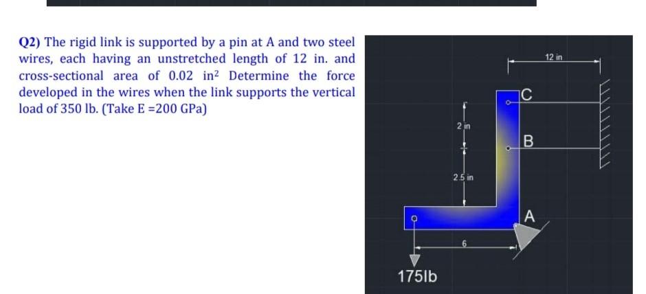 Solved 12 in Q2) The rigid link is supported by a pin at A | Chegg.com