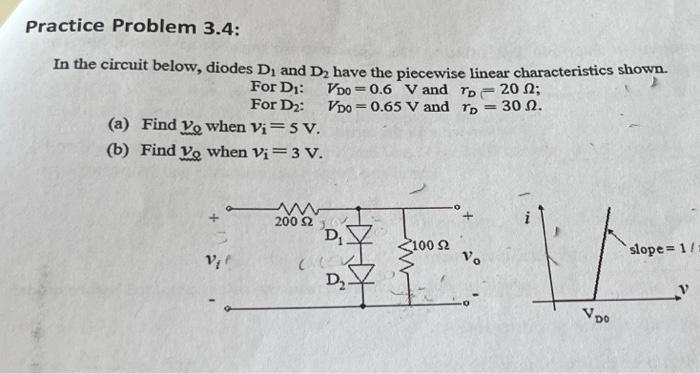 Solved Practice Problem 3.4: In the circuit below, diodes D₁ | Chegg.com