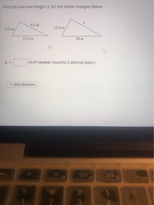 Solved Find the unknown length, x, for the similar triangles | Chegg.com
