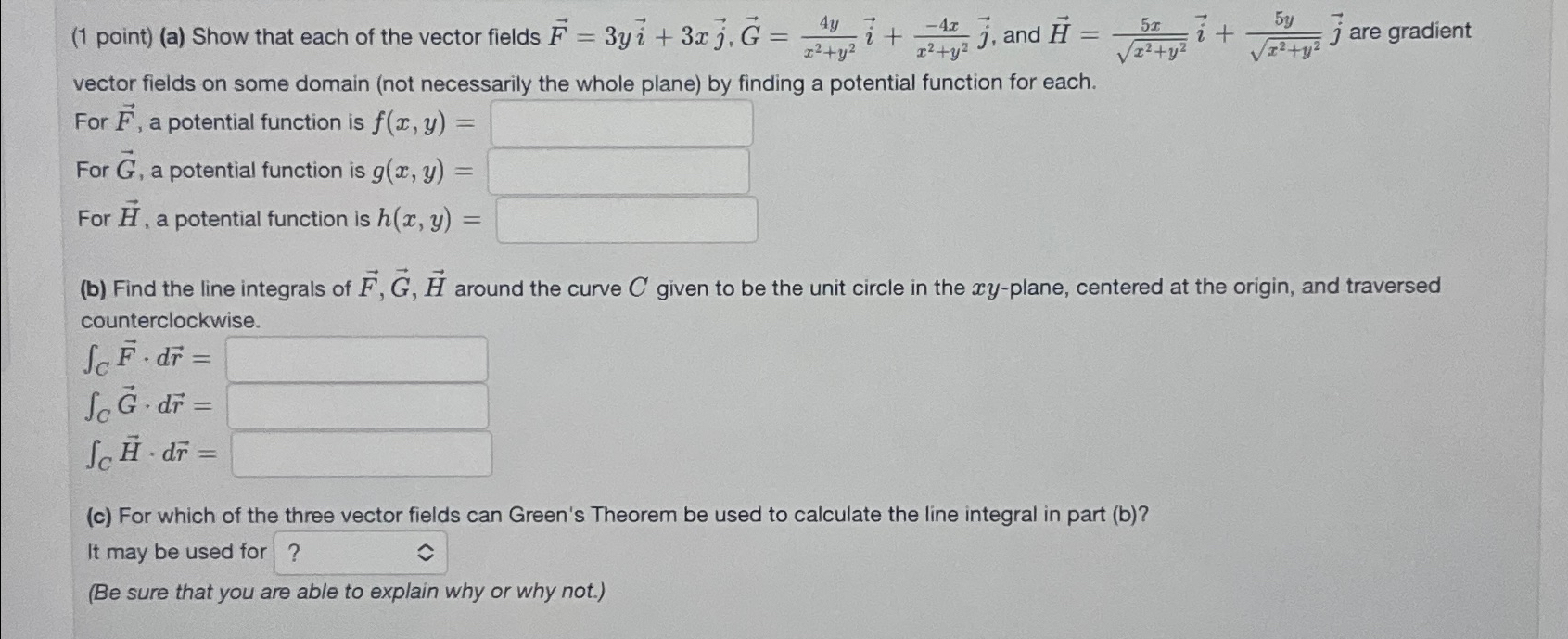 Solved (1 ﻿point) (a) ﻿Show that each of the vector fields | Chegg.com