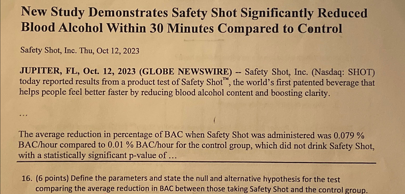 Solved New Study Demonstrates Safety Shot Significantly | Chegg.com