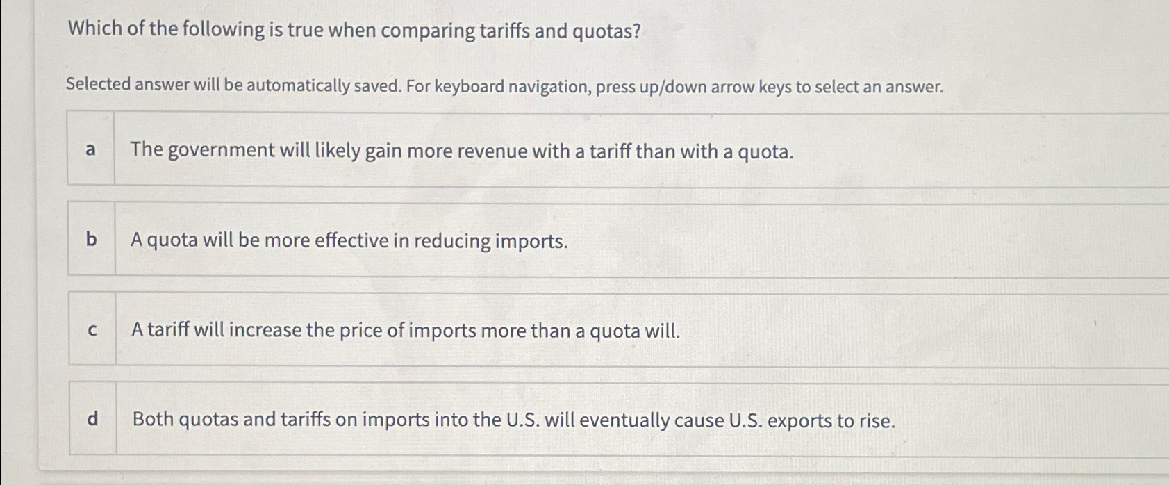 Solved Which of the following is true when comparing tariffs | Chegg.com