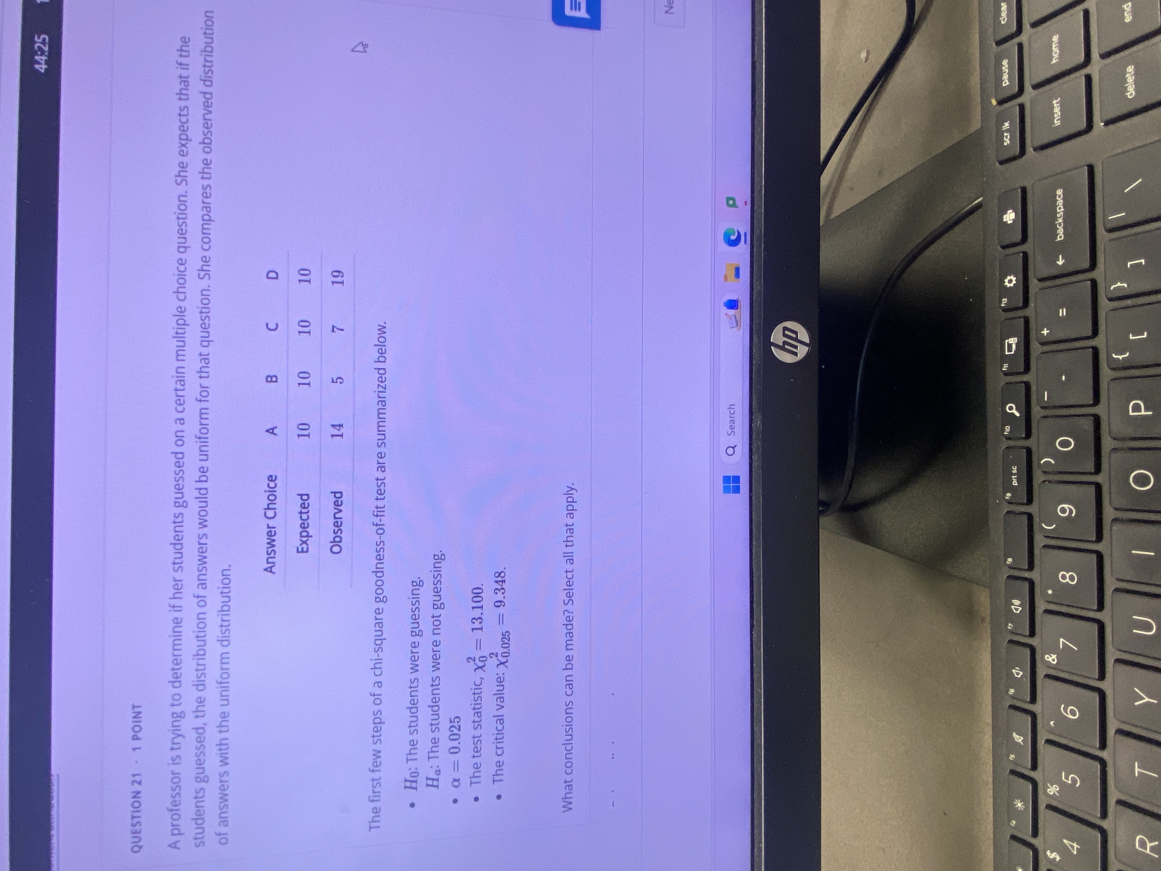 Solved QUESTION 21 - 1 ﻿POINTA professor is trying to | Chegg.com