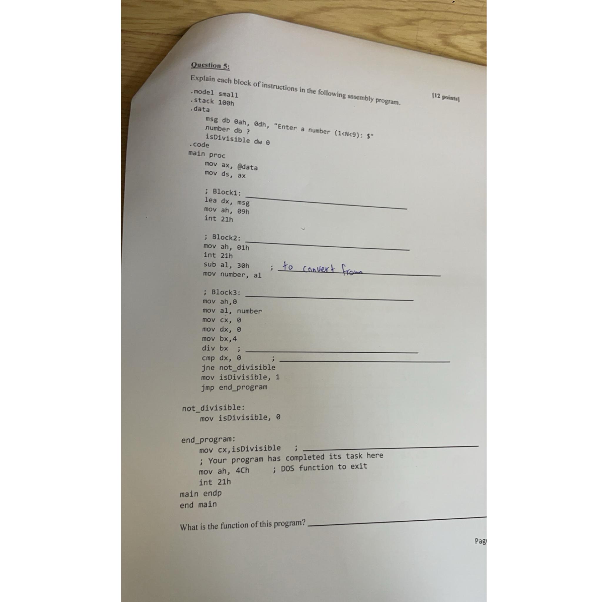 Solved Question 5:Explain each block of instructions in the | Chegg.com