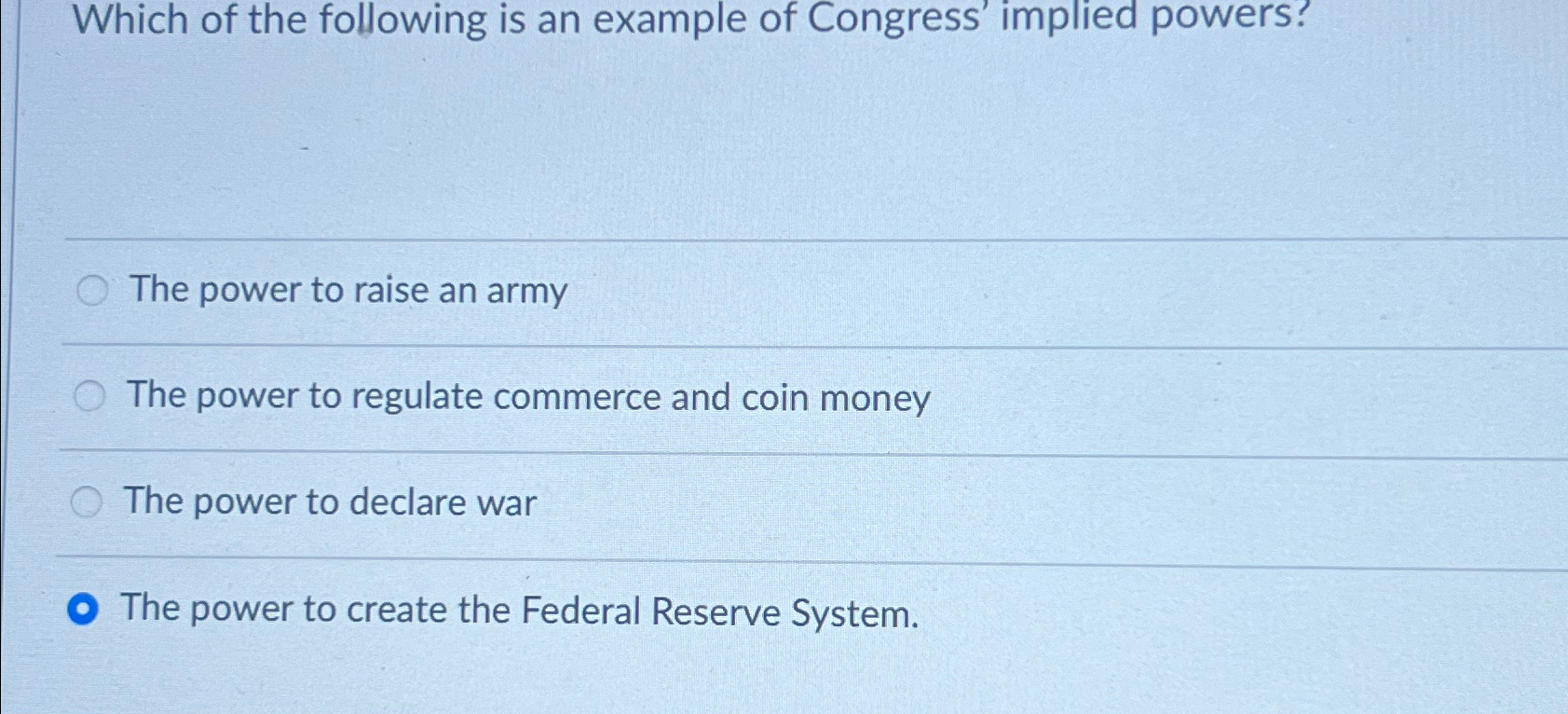 Solved Which of the following is an example of Congress' | Chegg.com