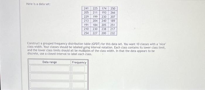 Solved Here is a data set: Construct a grouped frequency | Chegg.com