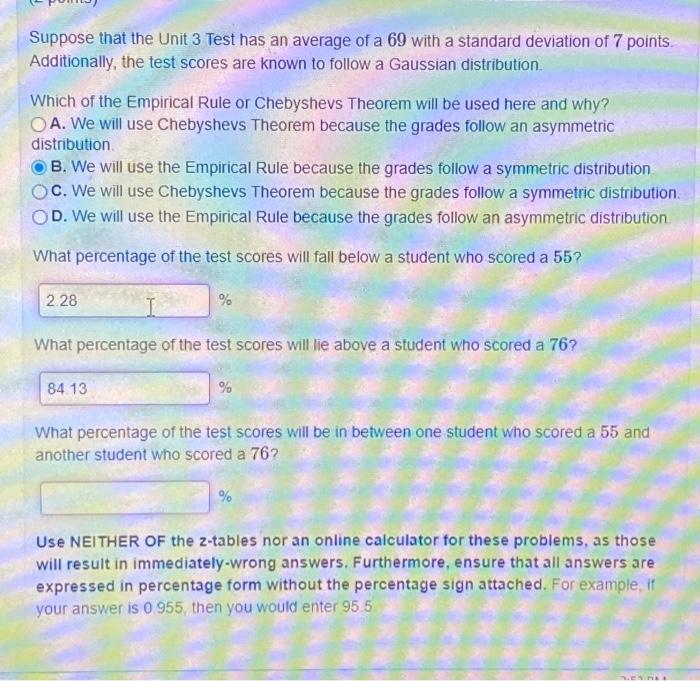 Solved Suppose that the Unit 3 Test has an average of a 69 | Chegg.com